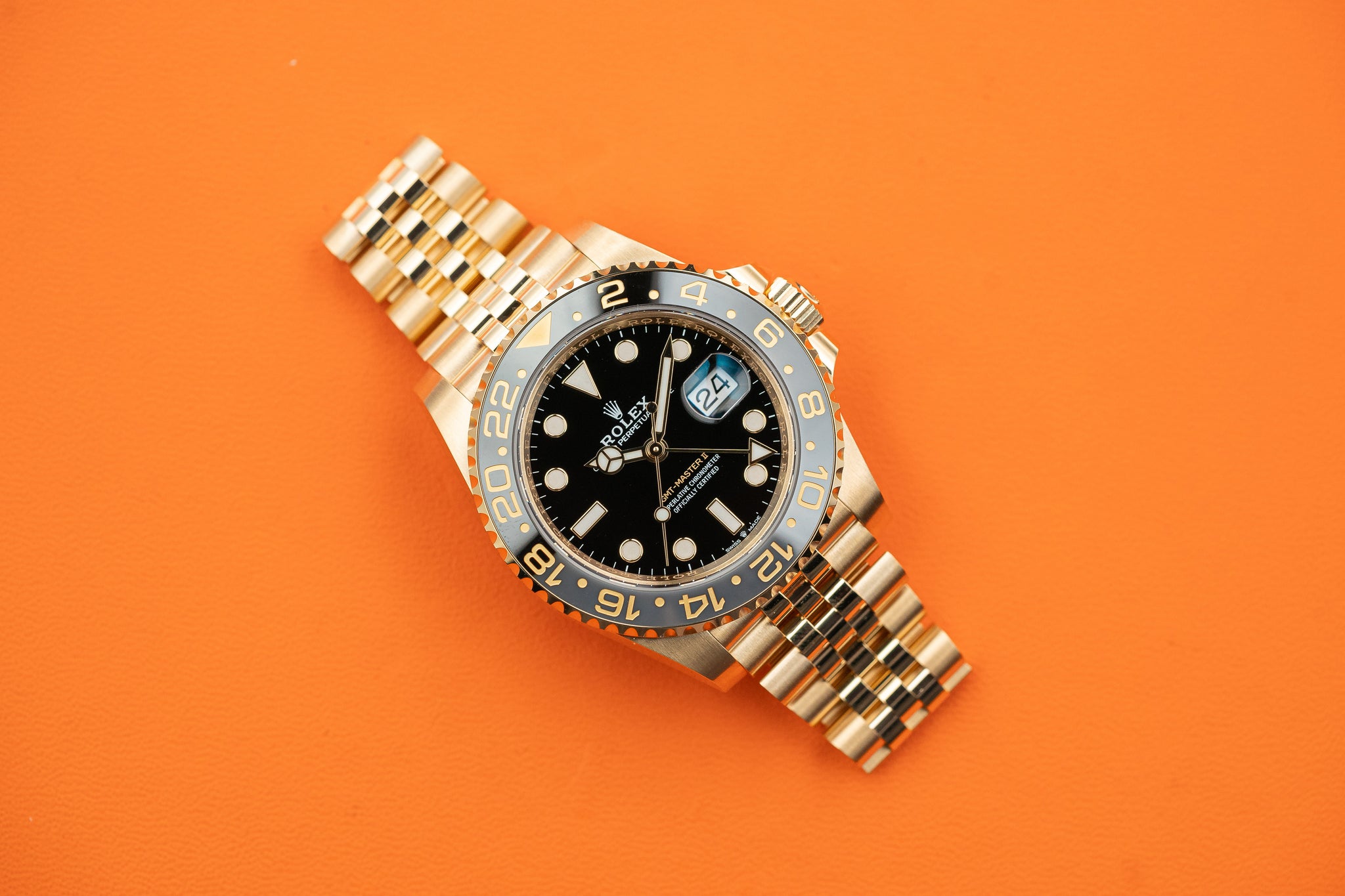 Rolex GMT-Master II Yellow Gold Grey Black Ceramic Bezel JUBILEE 12671