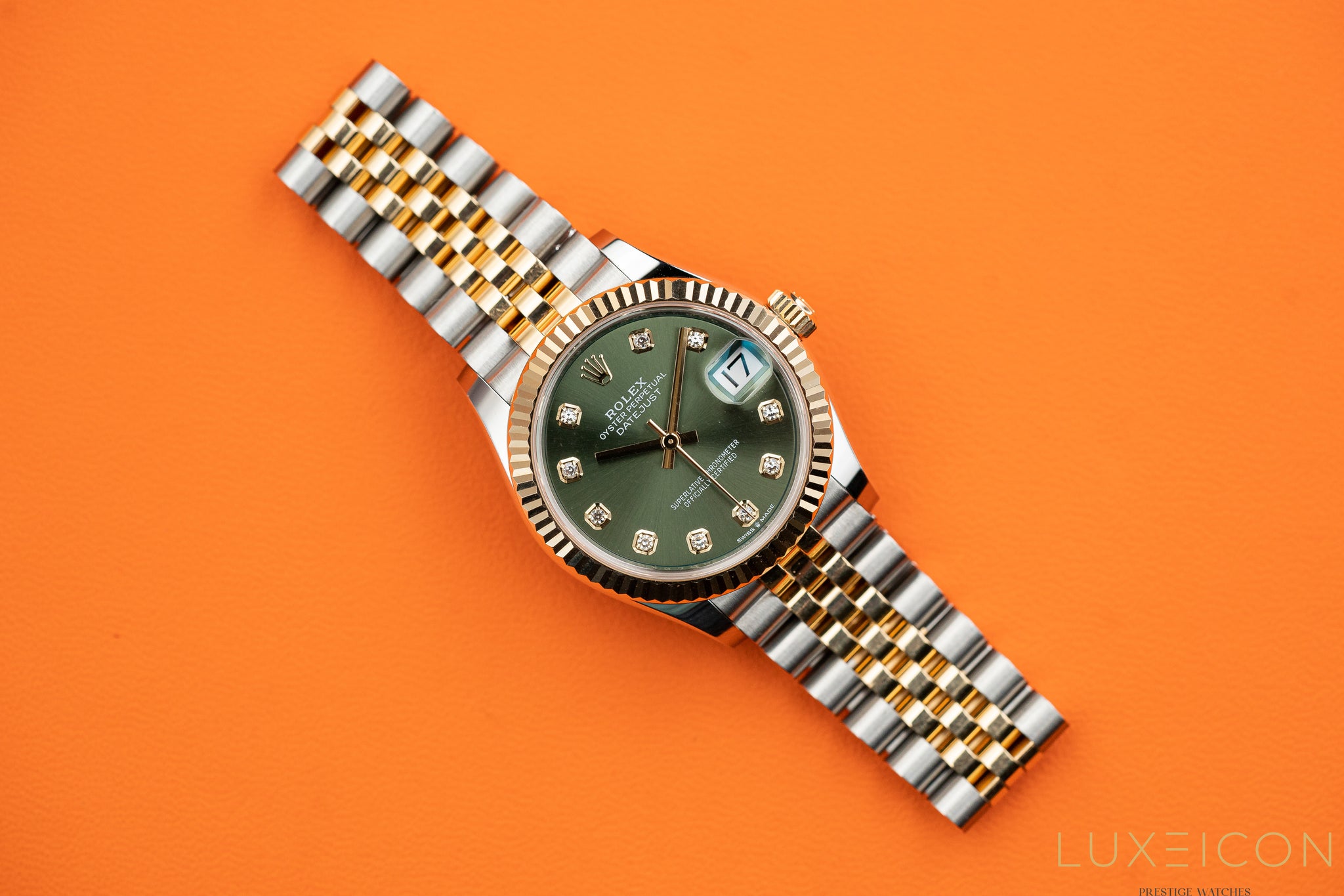 Rolex Datejust 31mm Steel And 18k Yellow Gold Olive Green Diamond Dial