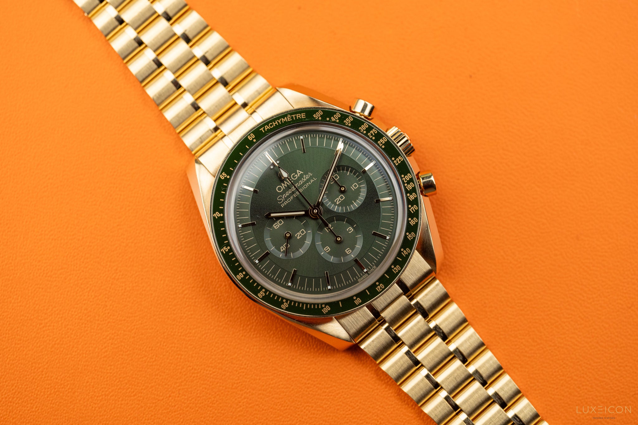 Omega Speedmaster Professional Moonwatch “Moonshine” Green dial 18k Ye